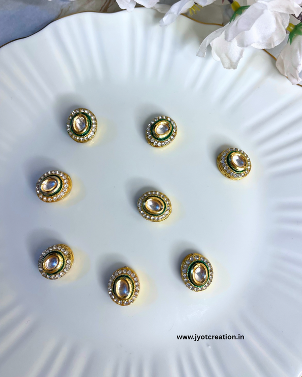 Oval Green Outline A.D Stone Meenakari Kundan-Pack of 6Pcs - JyotCreation